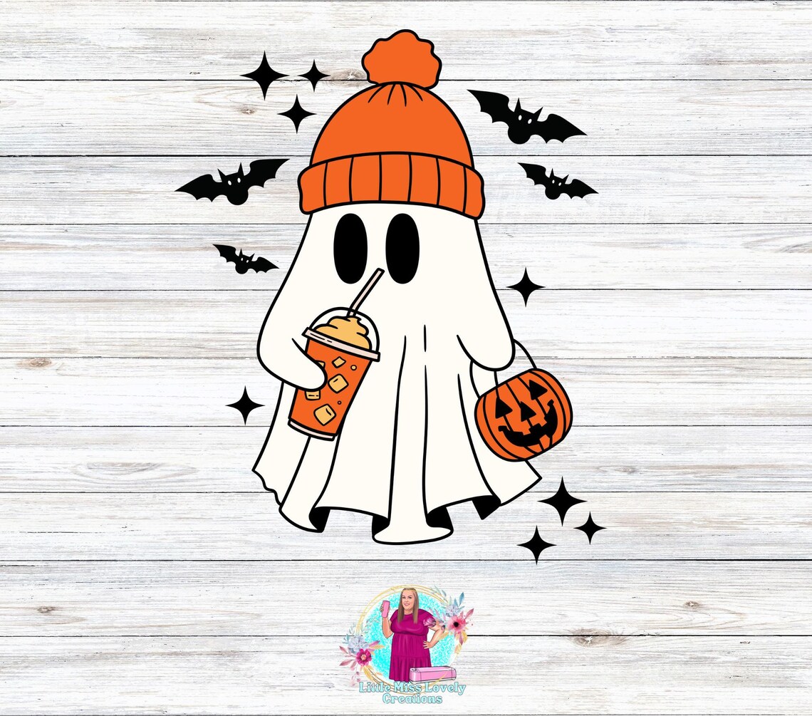 Cute Ghost Png, Iced Coffee Ghost Png, Retro Halloween Png, Boojee ...