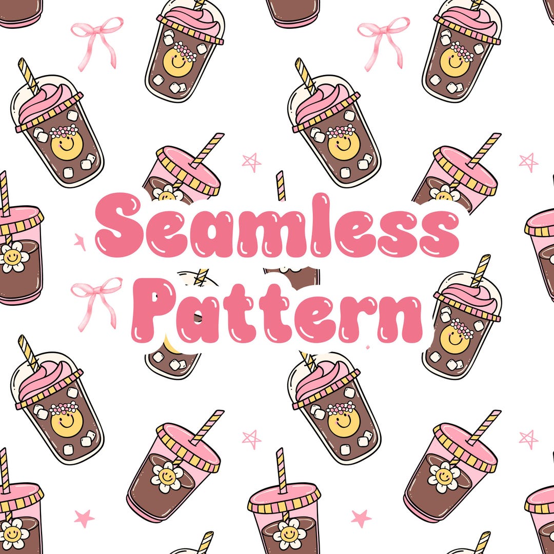 Cute Iced Coffee Seamless Pattern PNG, Iced Coffee Themed Pattern, Seamless Background, Coquette ...
