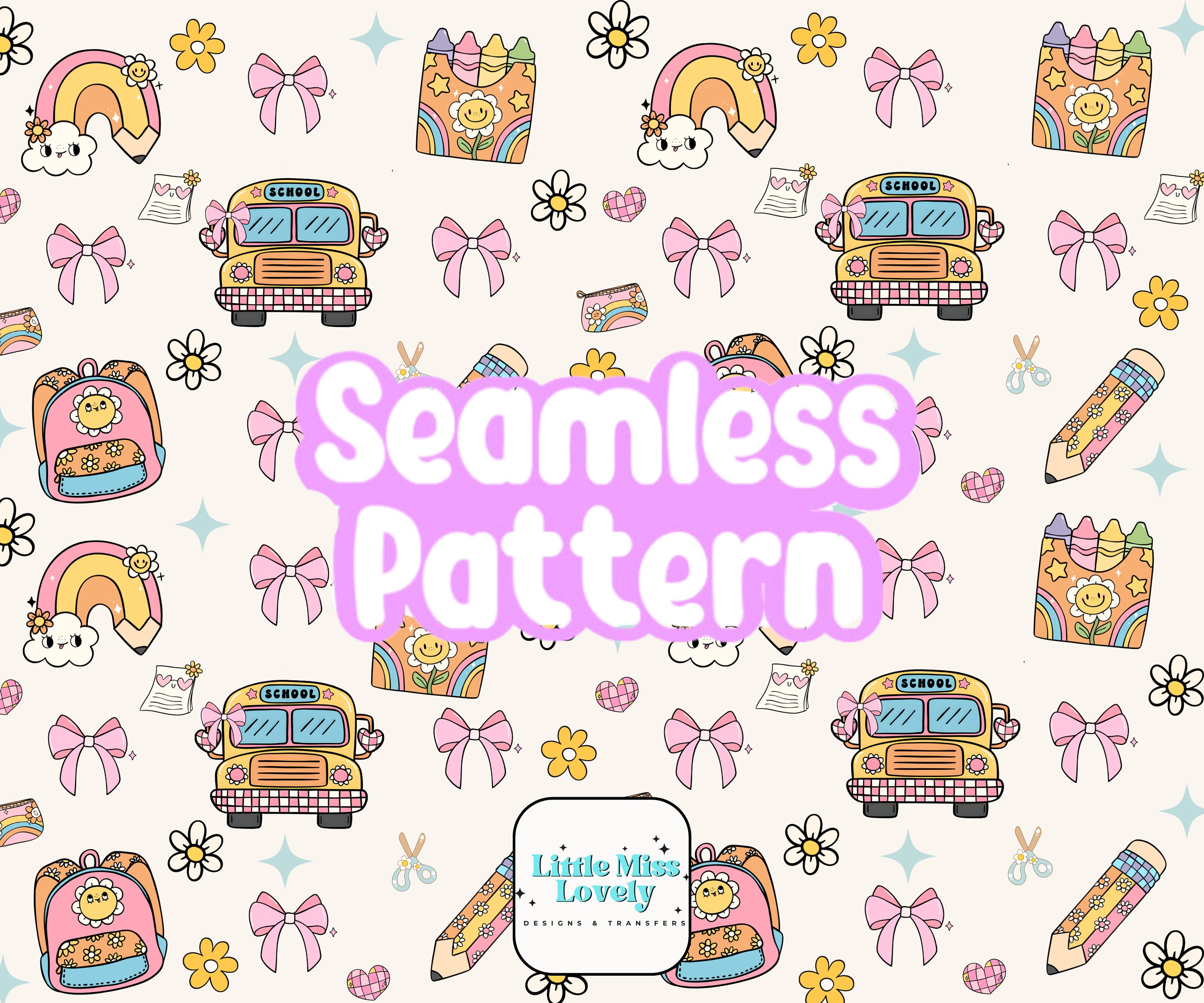 Retro Back to School Seamless Pattern, Colorful School Supplies Design ...