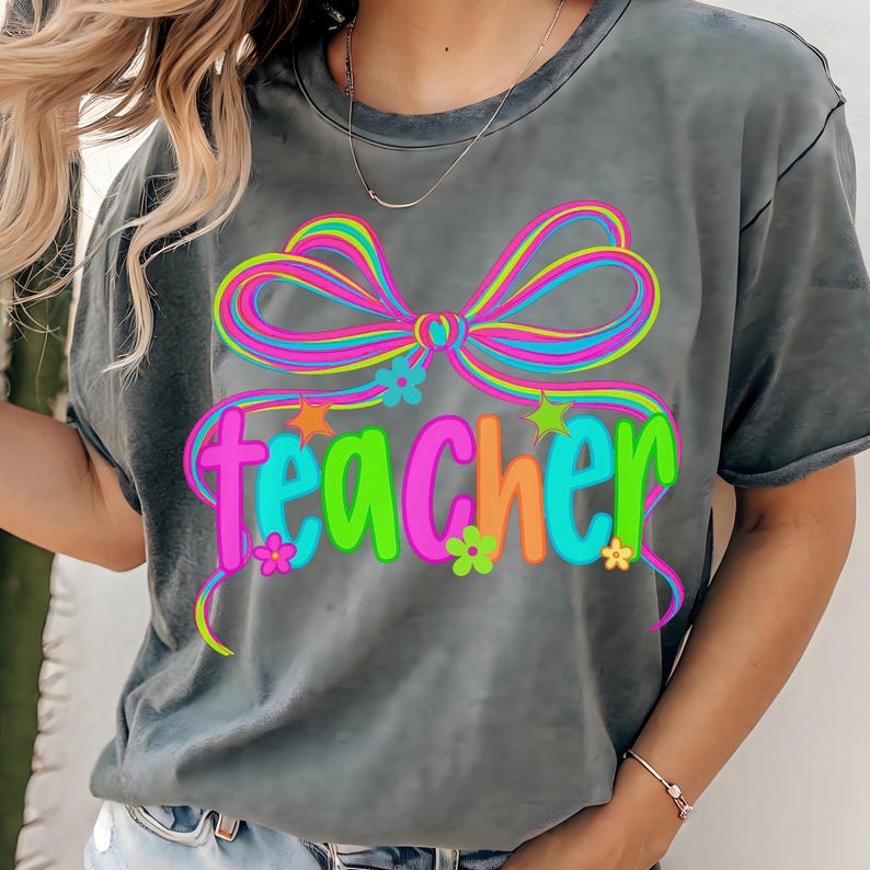 Neon Coquette Teacher PNG: Back to School Shirt Design (digital ...