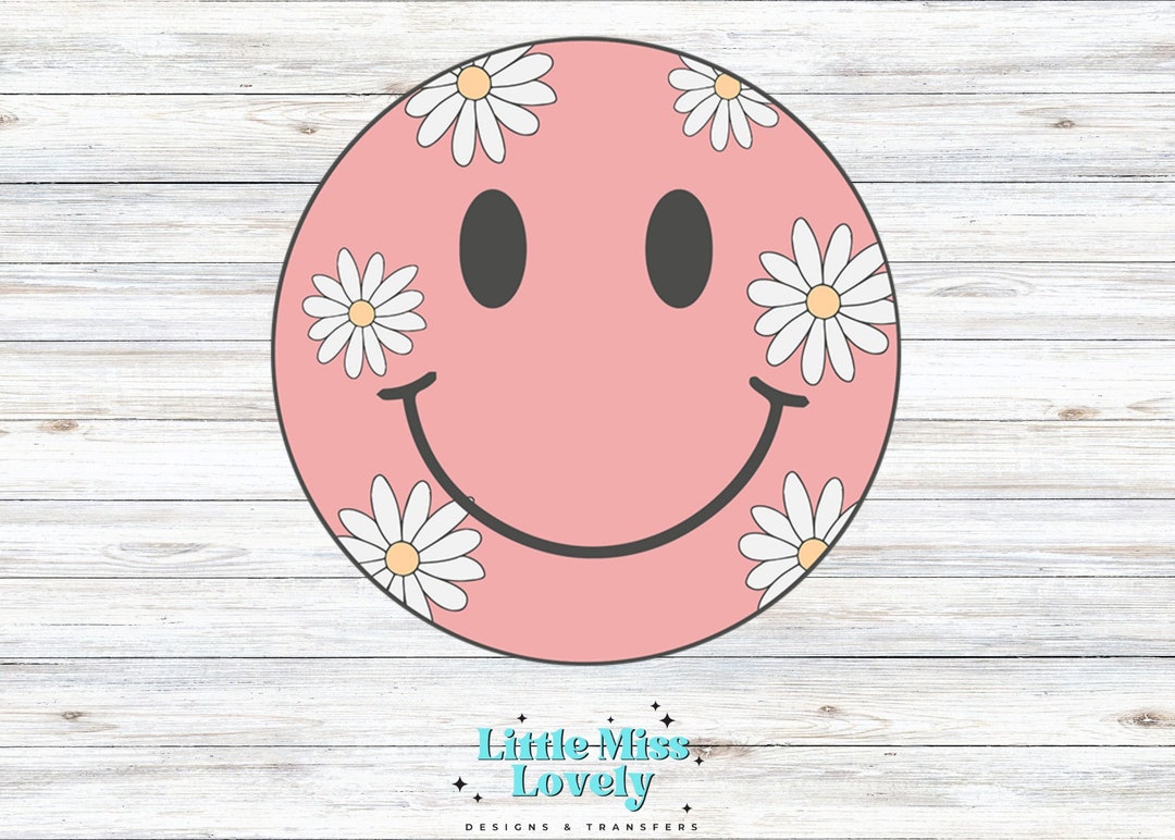 Pink Daisy Smile Face PNG Bundle: Groovy Retro Design (digital Download ...