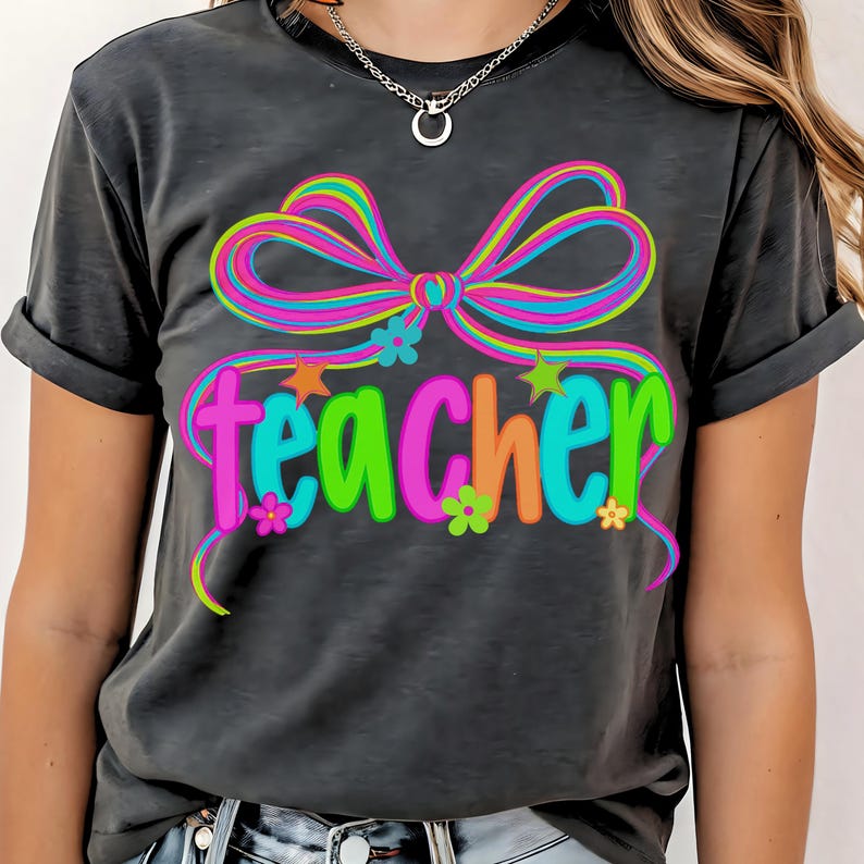 Neon Coquette Teacher PNG: Back to School Shirt Design (digital ...