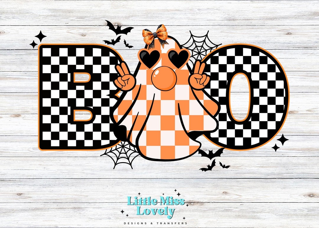 Retro Checkered Boo Png, Ghost Blowing Bubble PNG, Retro Ghost PNG ...