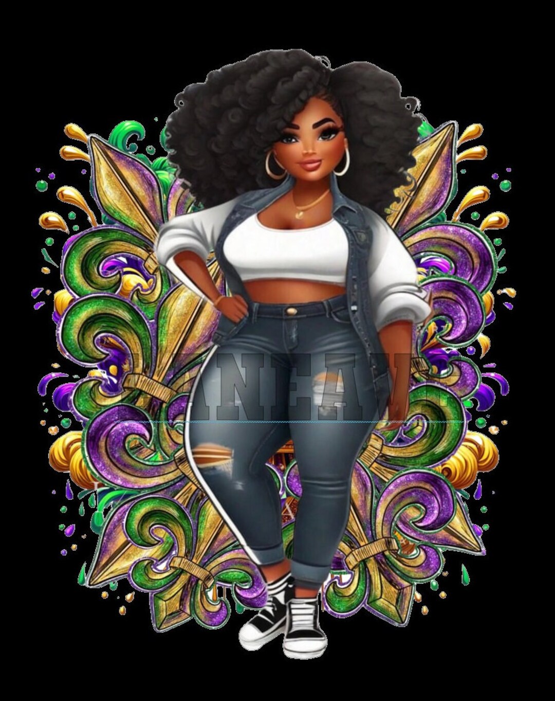 Mardi Gras Black Woman PNG: Melanin Fashion Girl Clipart (digital ...