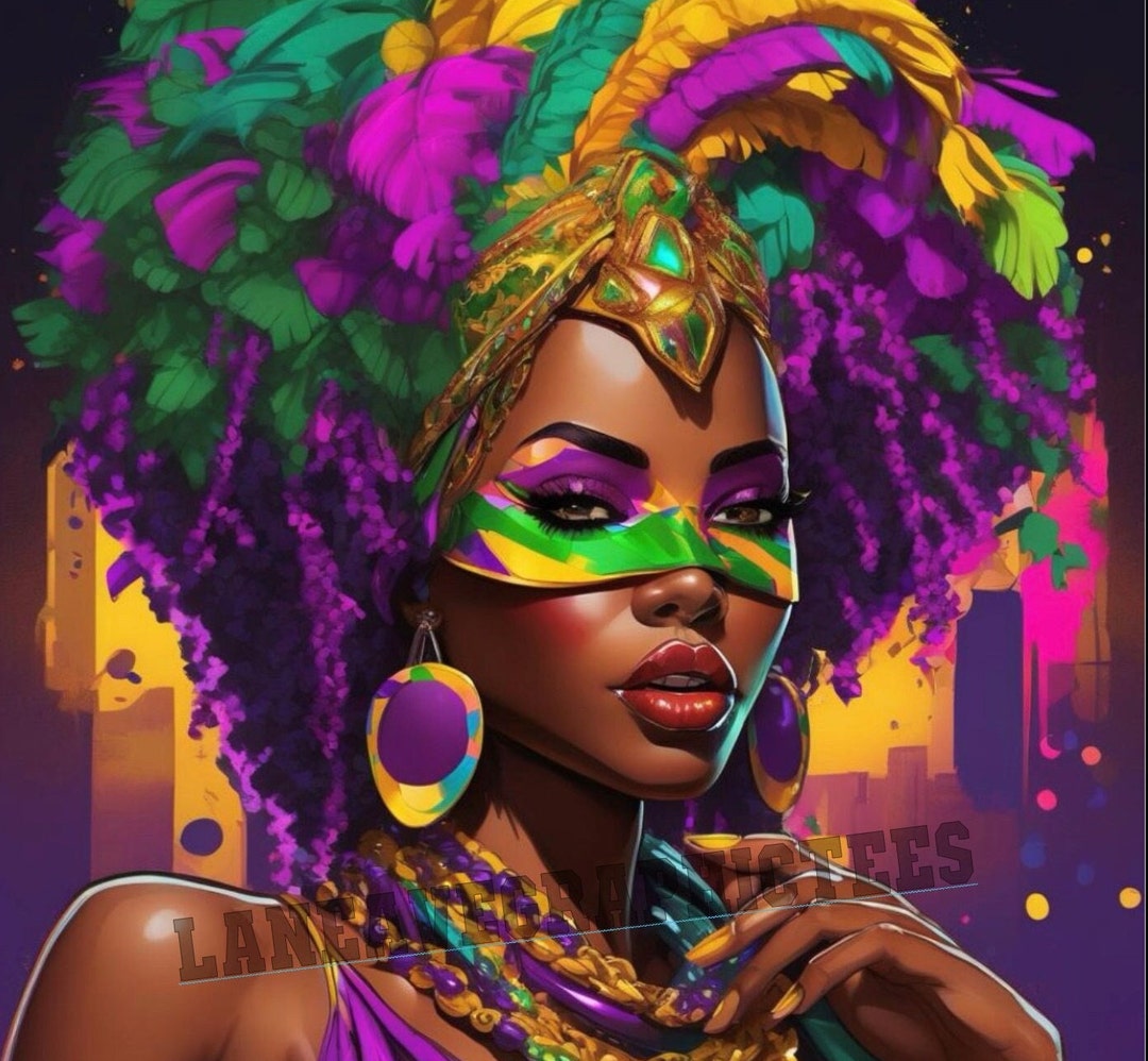Mardi Gras Black Woman PNG: Melanin Fashion Clipart (digital Download ...