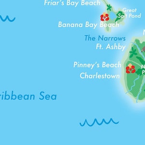 St. Kitts & Nevis Illustrated Map/print Caribbean Island Collection - Etsy