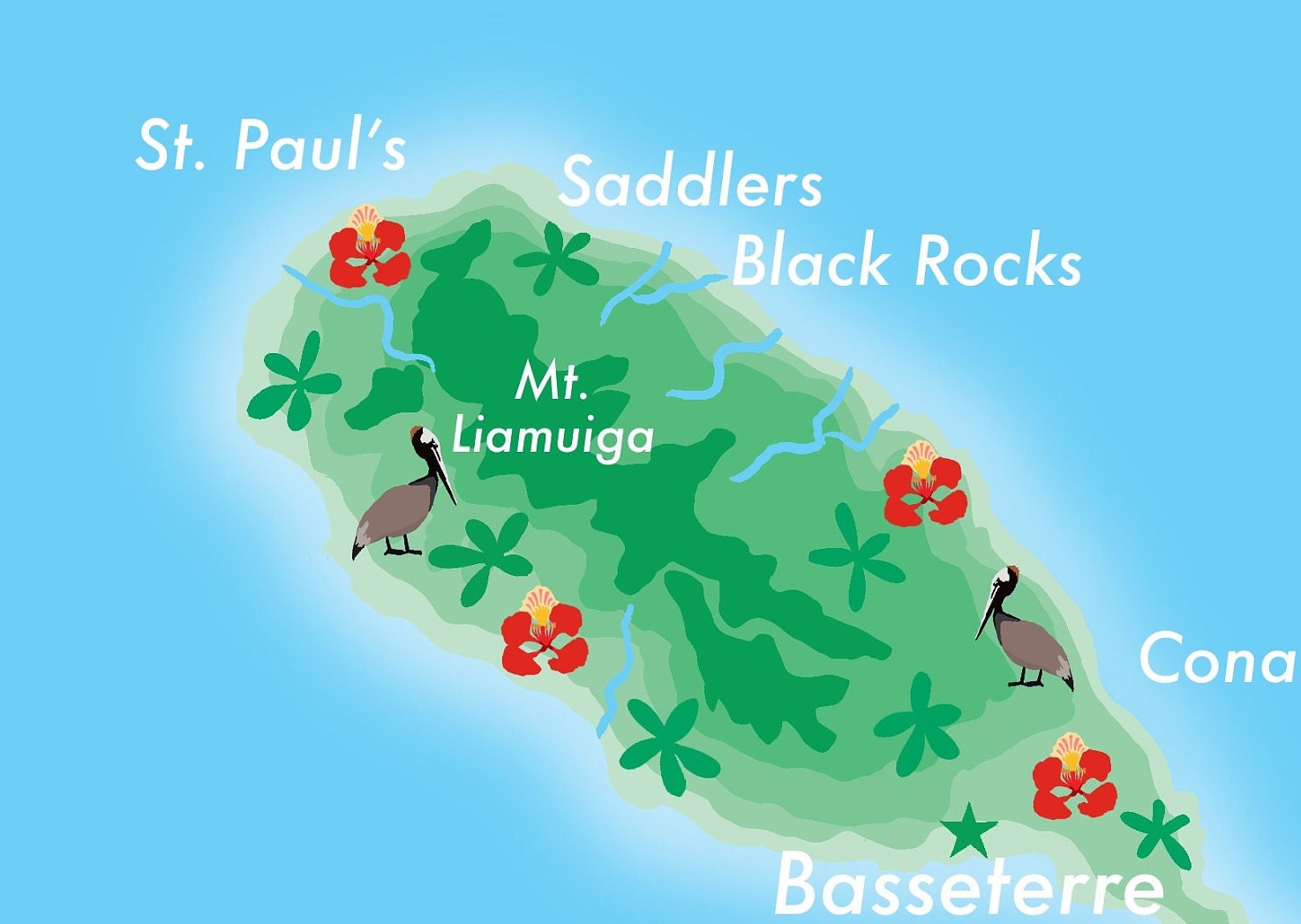 St. Kitts & Nevis Illustrated Map/print Caribbean Island Collection - Etsy