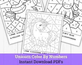 Unicorn Color by Number Pages for Kids, Color by Number Book, Printable ...