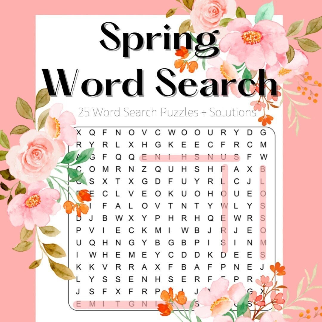 Spring Word Search - 25 Word Puzzles & Solutions - Kid’s and Adult Word ...
