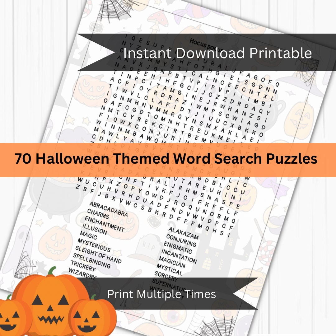 Halloween Word Search Printable Bundle 70 Word Search Games With Answer ...