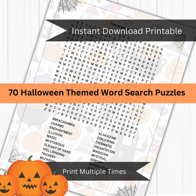 Halloween Word Search Printable Bundle 70 Word Search Games With Answer ...