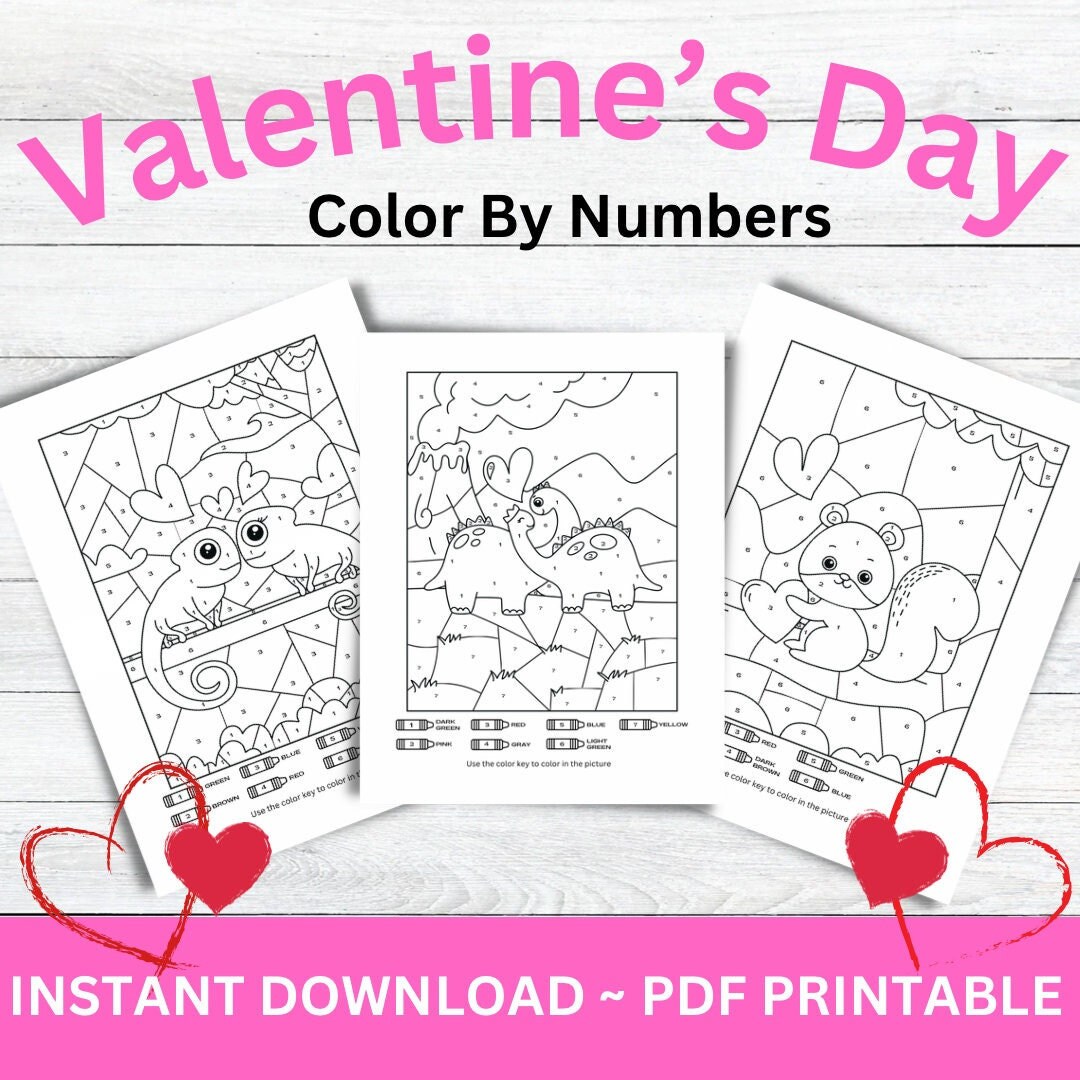 Color by Number Valentines Day Animal Coloring Activity - Etsy