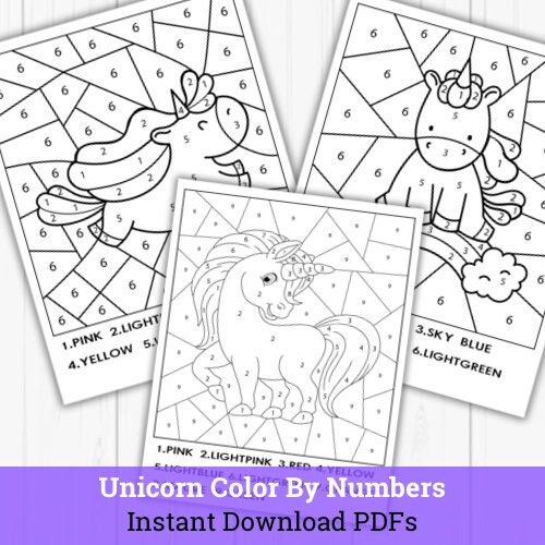 Unicorn Color by Numbers Printable Coloring Pages - Printable Kids ...