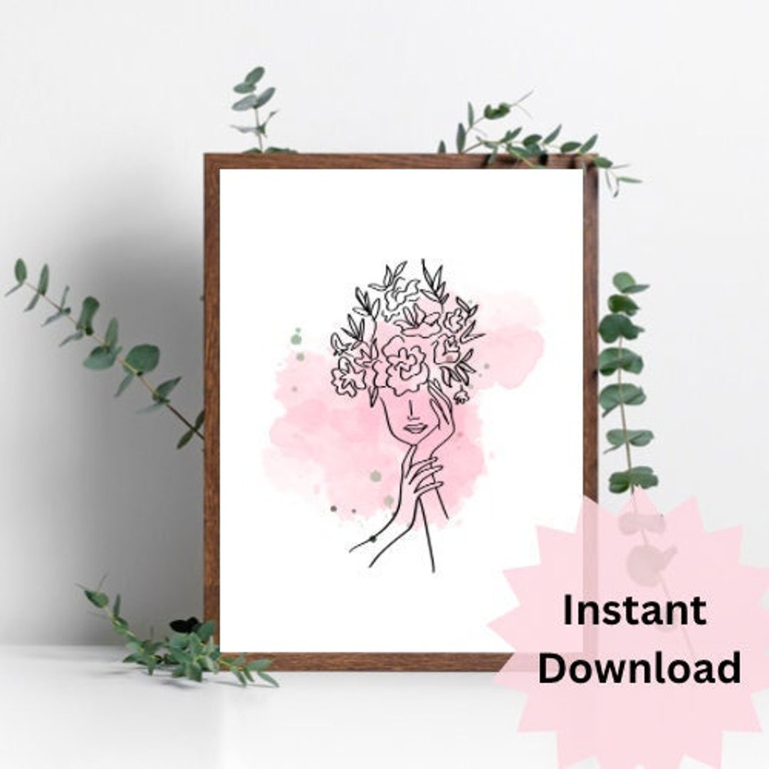 Pink Feminine Floral Line Art Wall Decor Instant Download Printable - Etsy
