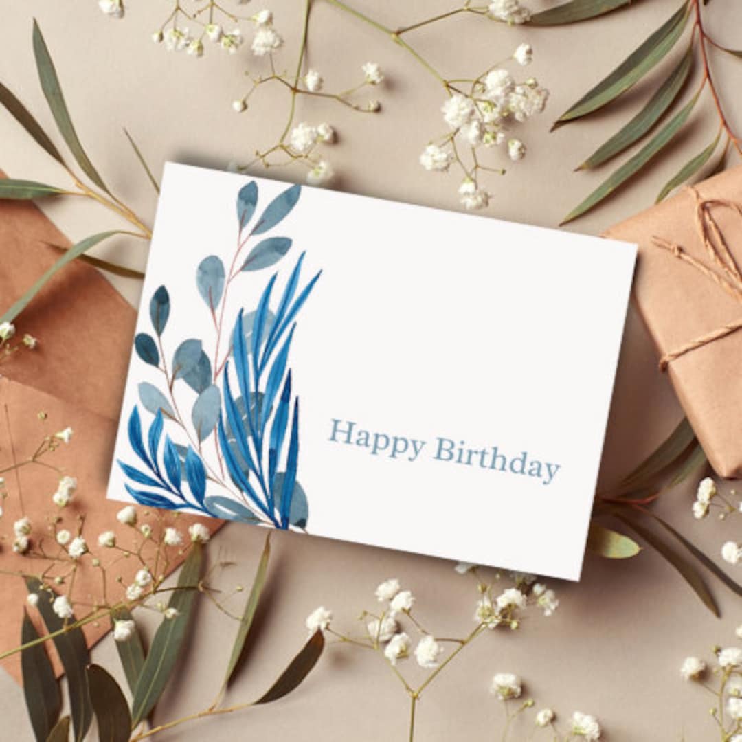Simple Blue Floral Birthday Card Printable Instant Download - Etsy