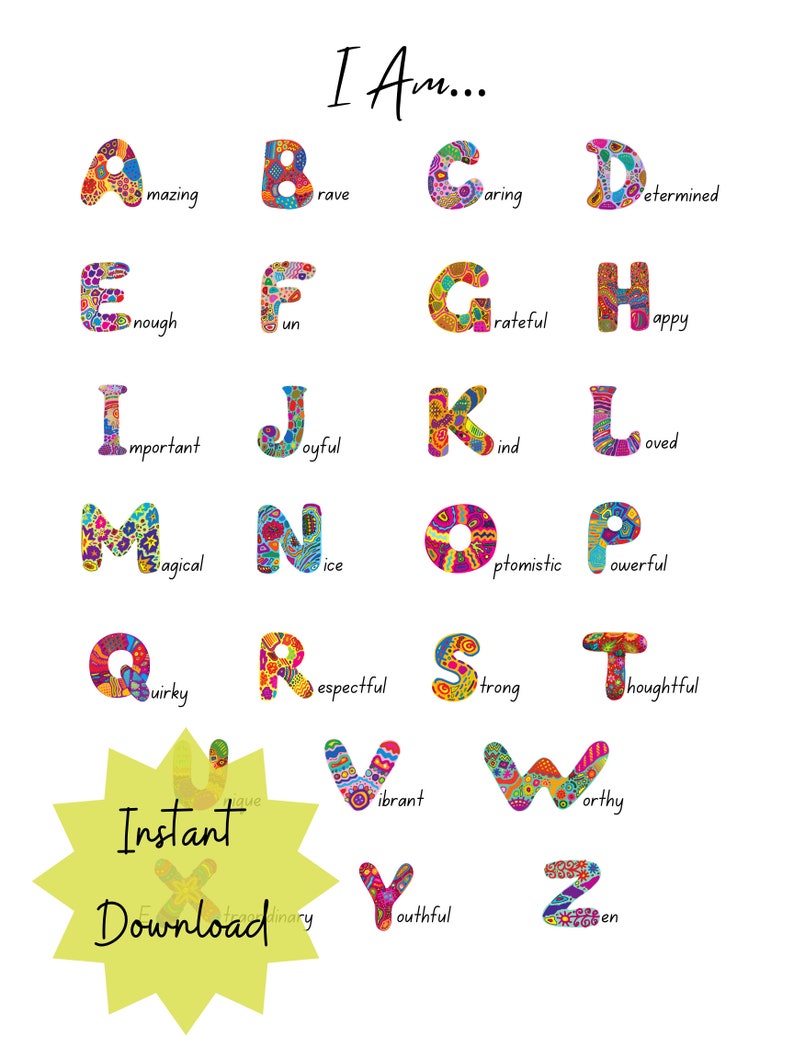 Children’s Affirmation Alphabet - Nursery & Playroom Wall Art - Etsy