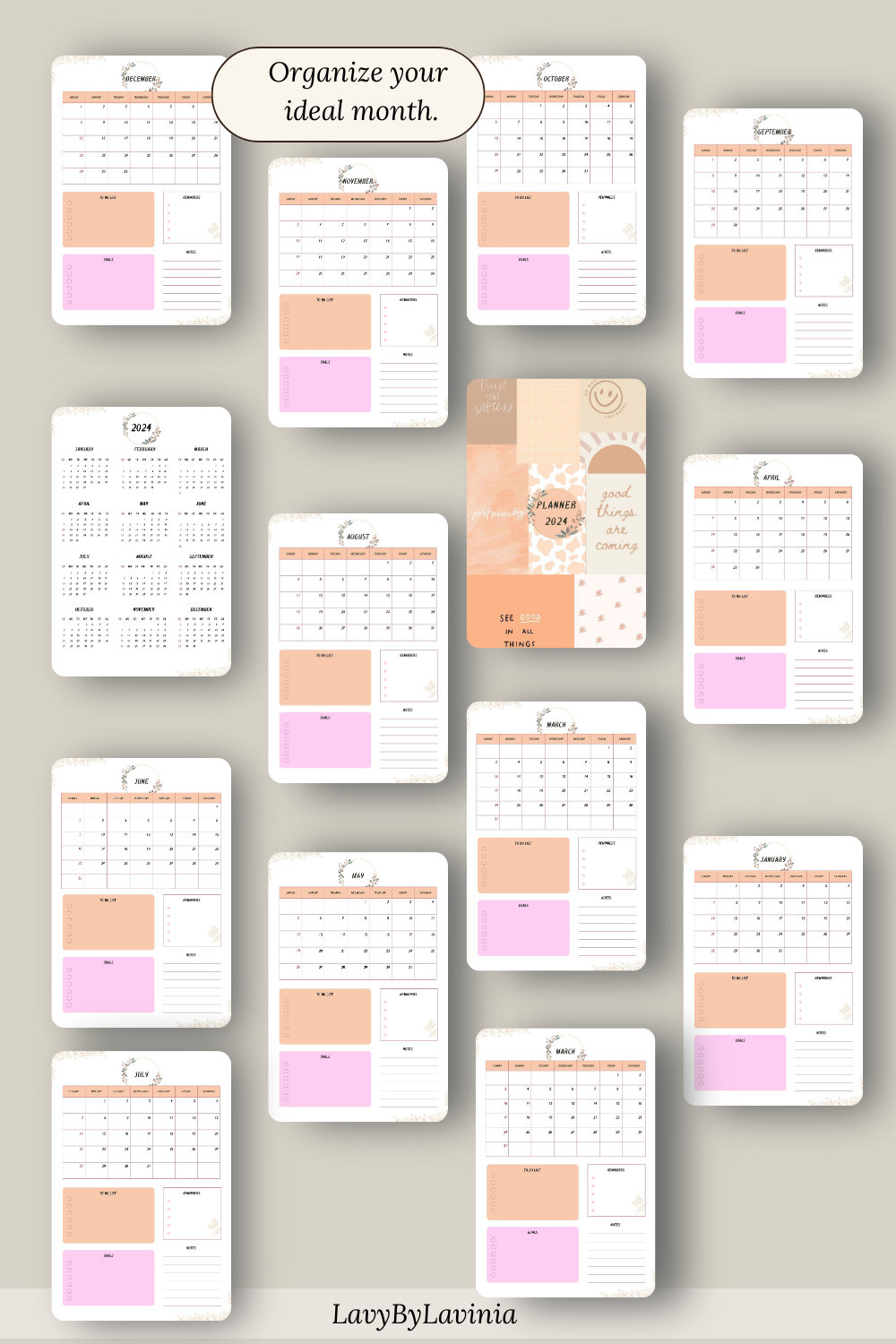 Monthly Planner Printable Digital Monthly Agenda and Organizer PDF ...