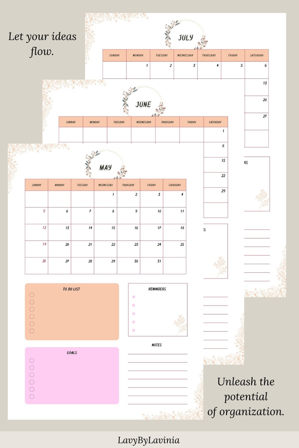 Monthly Planner Printable Digital Monthly Agenda and Organizer PDF ...
