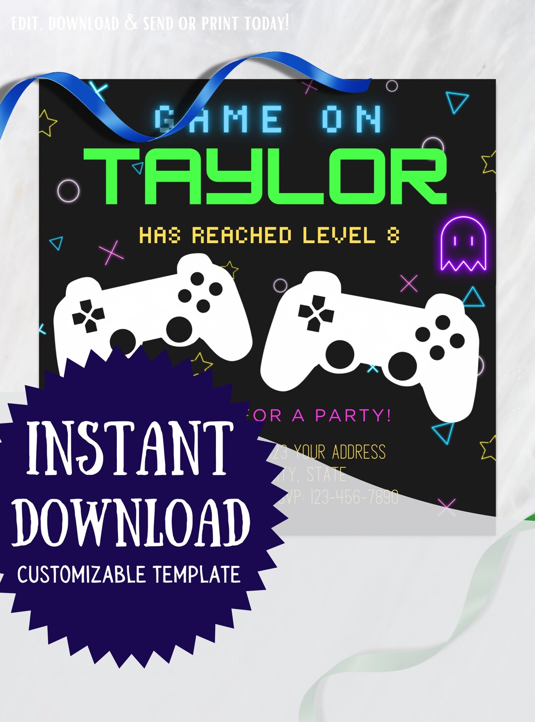Gamer Invitation Template Digital Birthday Invitation Video Game Party ...