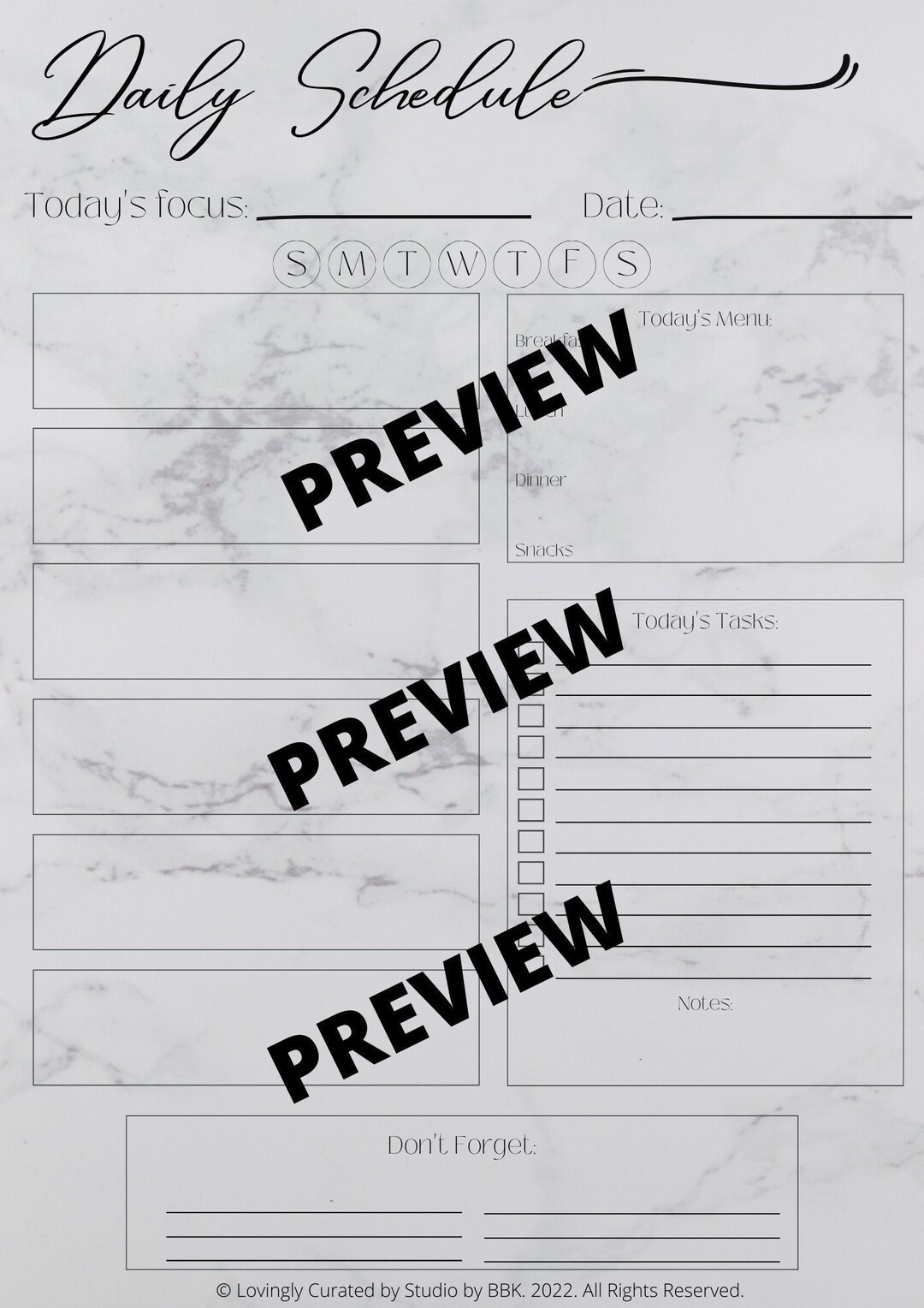 Daily Schedule Planner Printable - Marble Background - Etsy