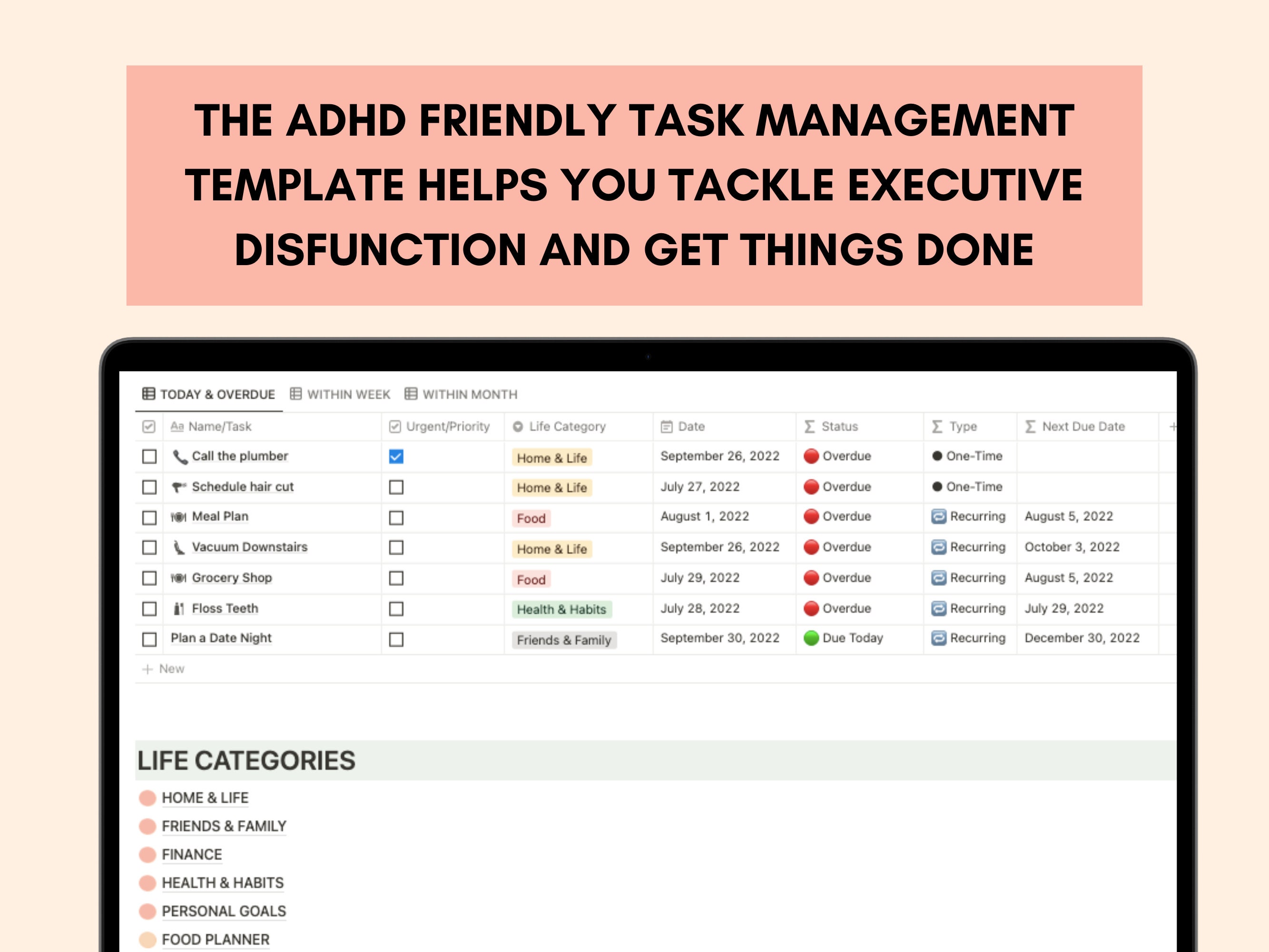 ADHD Digital Planner Notion Template, 2023 Life Planning Notion ...