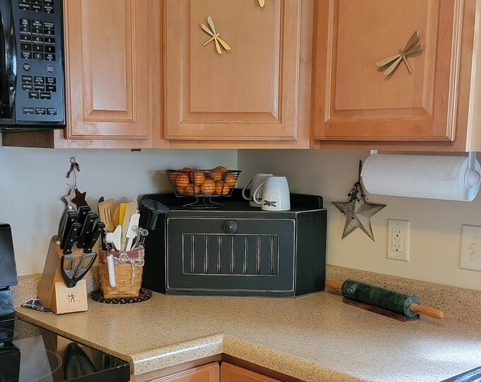 Oak Corner Bread Box With Golden Oak Finish and Roll up Door - Etsy