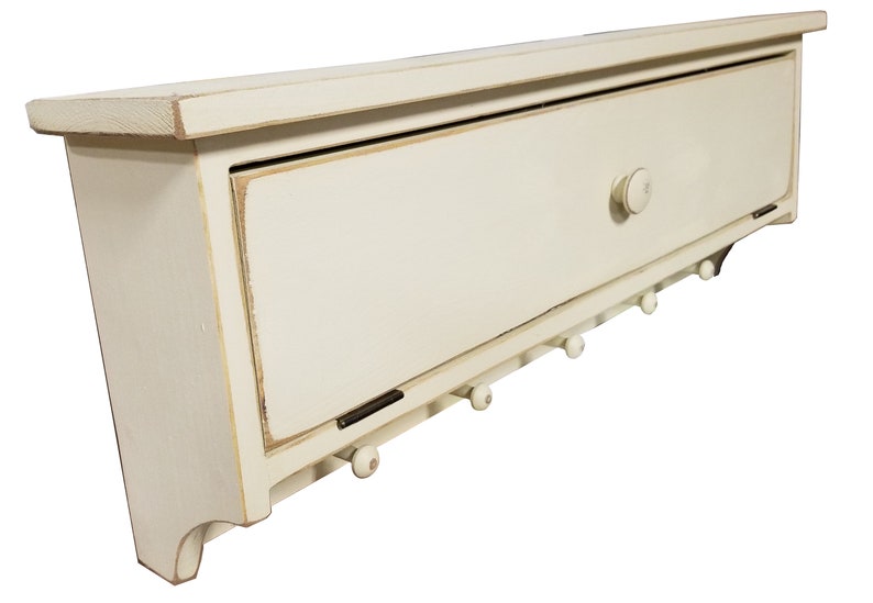 32" Mitten Box Shelf, Wood Wall Shelf With Pegs and Storage, Farmhouse ...