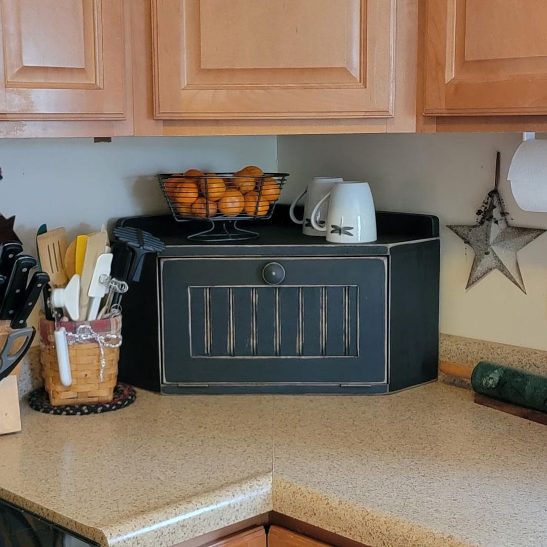 Corner Solid Wood Bread Box, Wood Breadbox, Corner Breadbox, Country ...