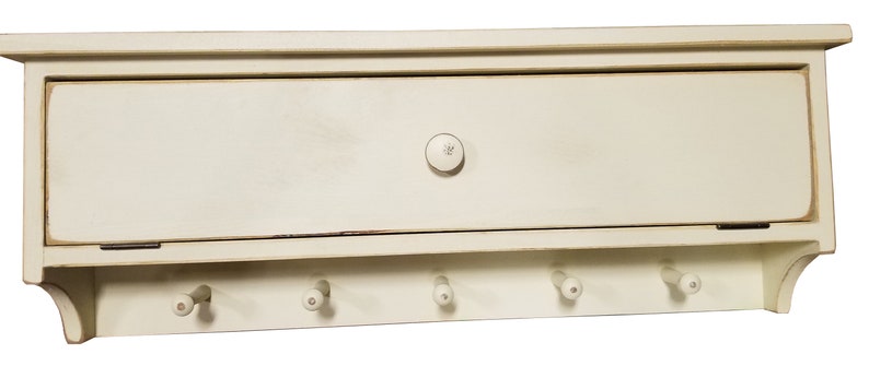 32" Mitten Box Shelf, Wood Wall Shelf With Pegs and Storage, Farmhouse ...