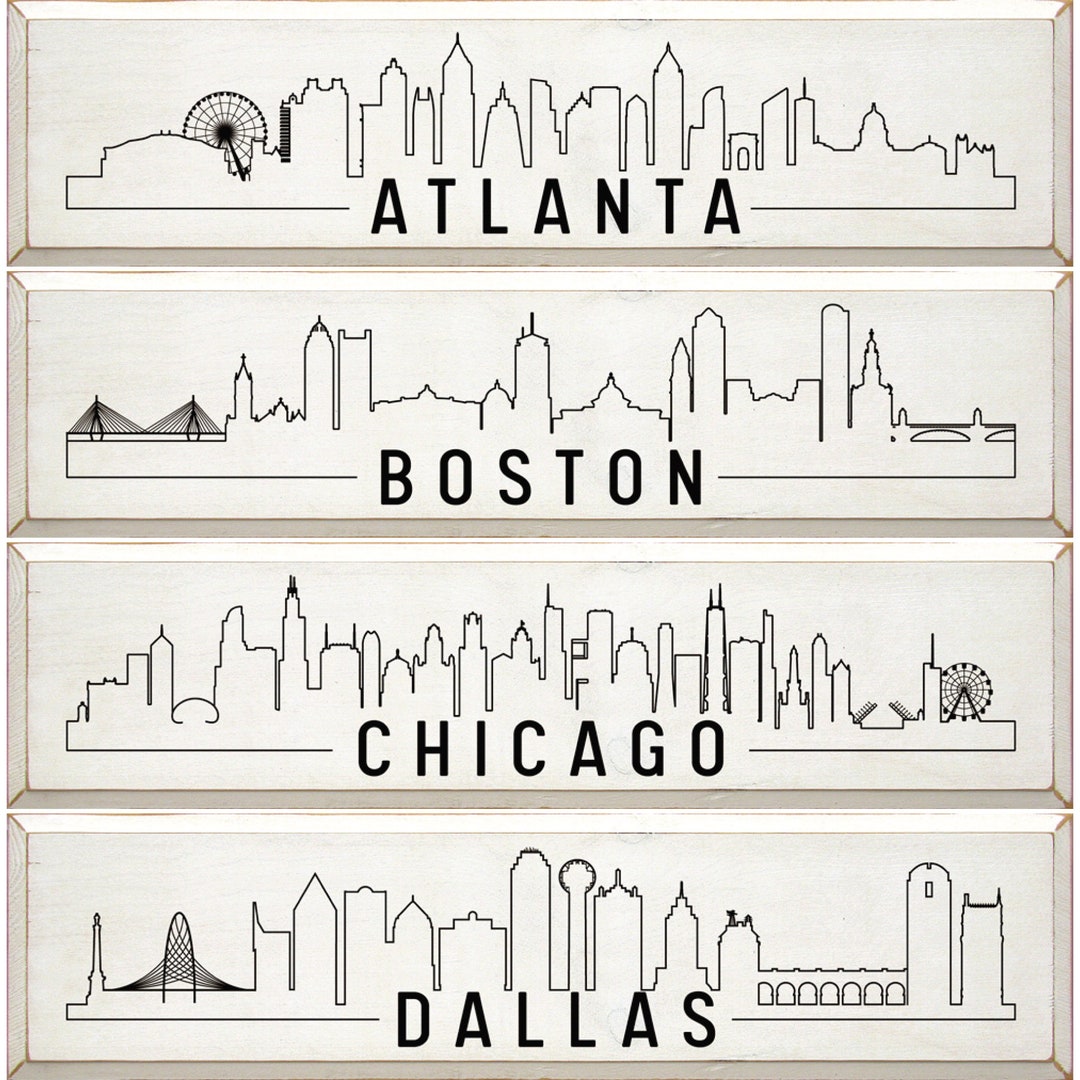 9 X 36" City Skyline Wood Sign - Etsy