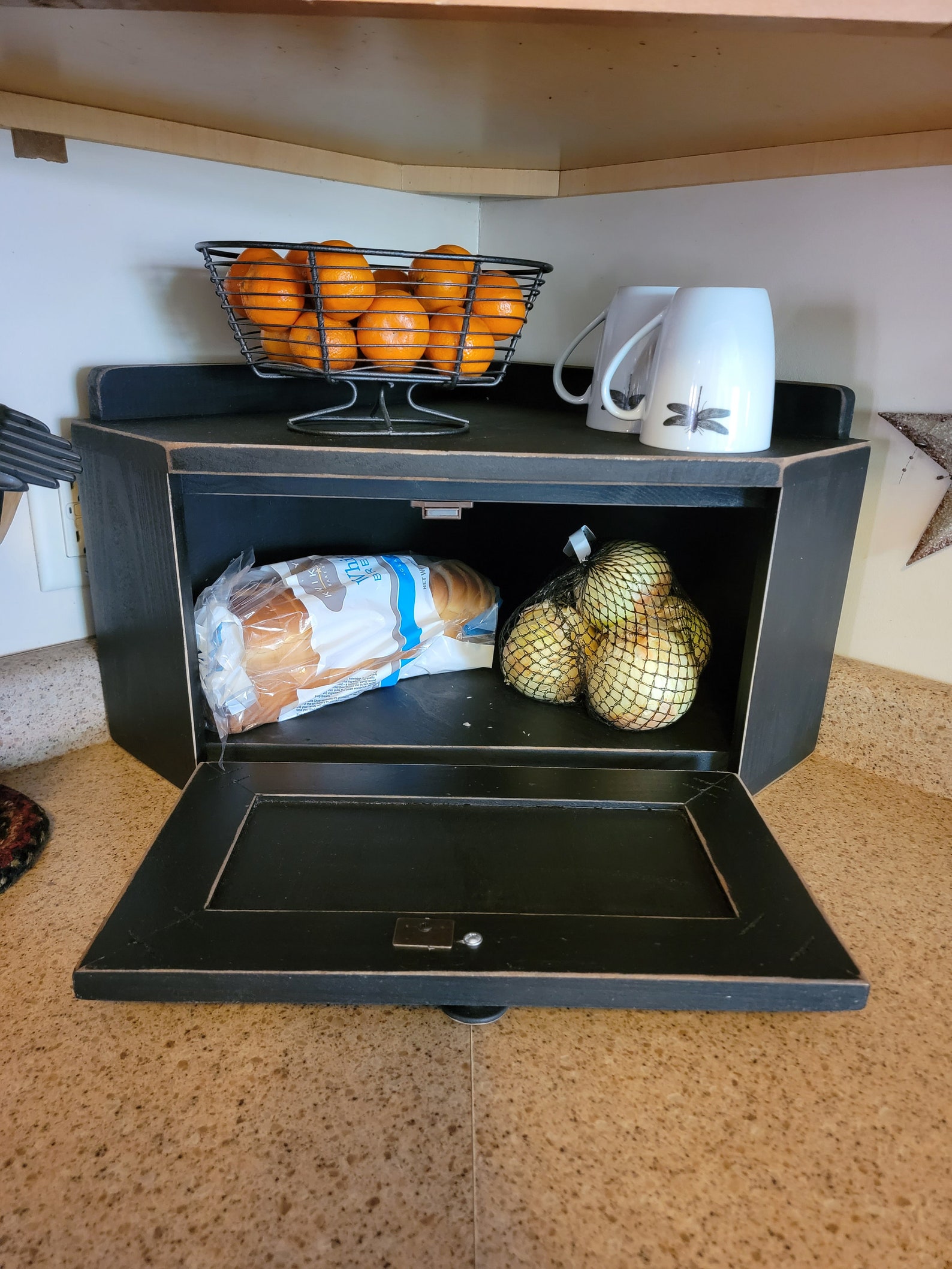 Corner Solid Wood Bread Box, Wood Breadbox, Corner Breadbox, Country ...