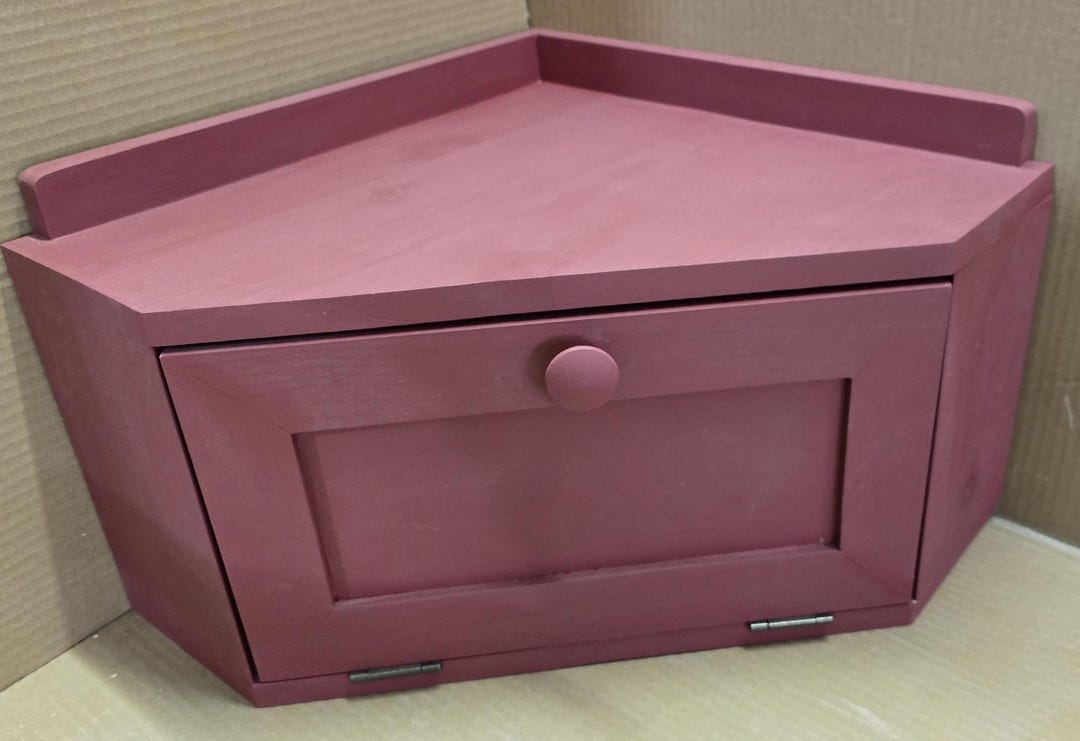 Red Corner Solid Wood Bread Box, Corner Breadbox, Country Breadbox ...