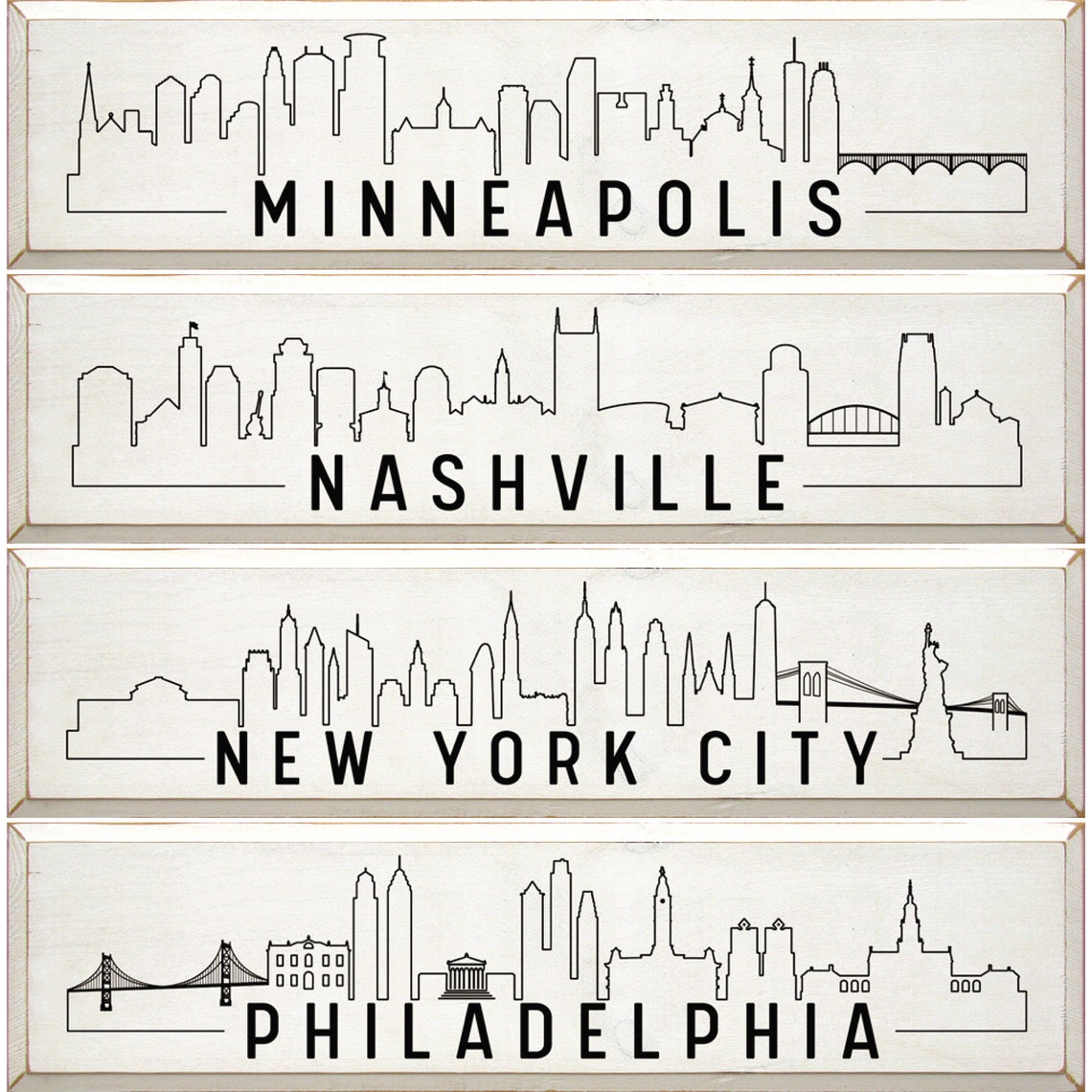9 X 36 City Skyline Wood Sign - Etsy