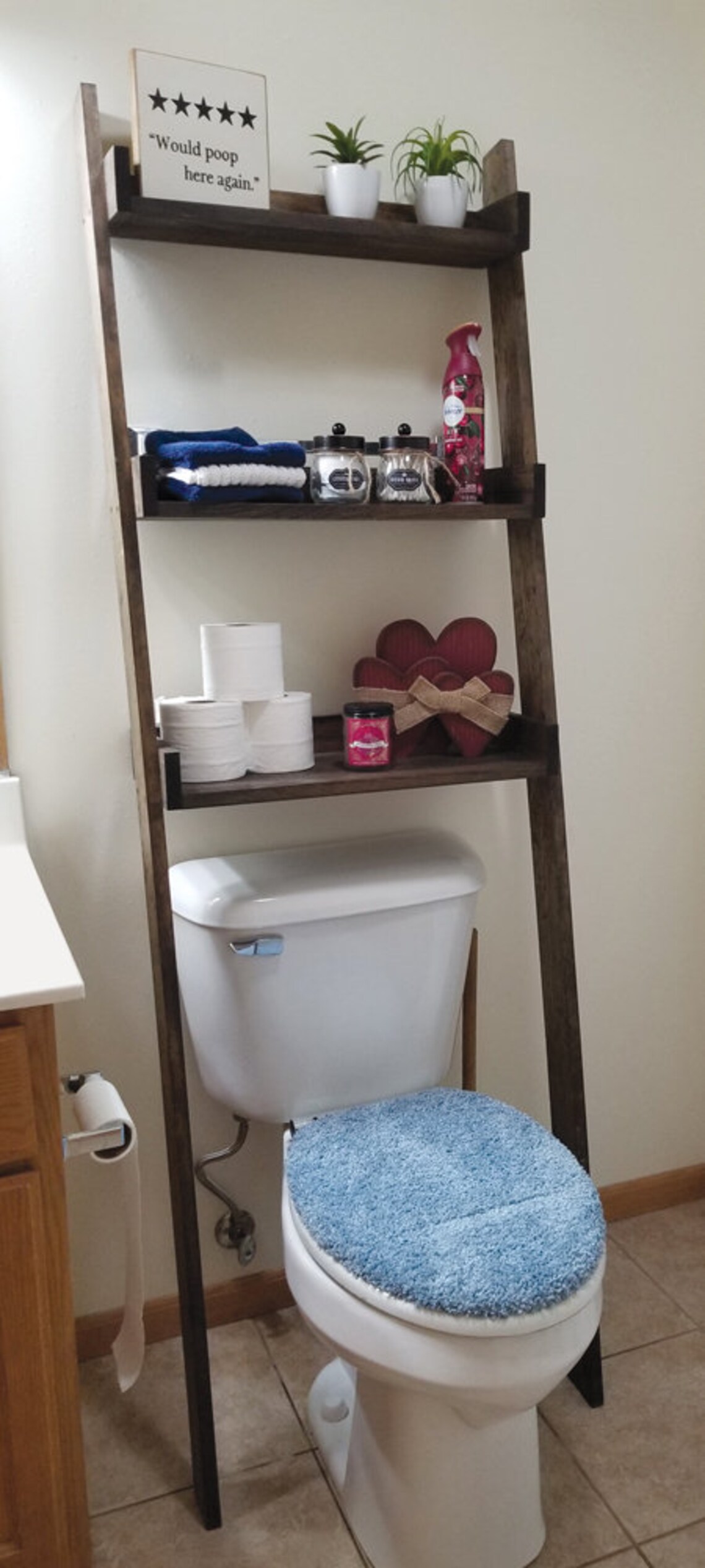 Over the Toilet Ladder Shelf, Behind the Toilet Ladder Shelf, Ladder ...