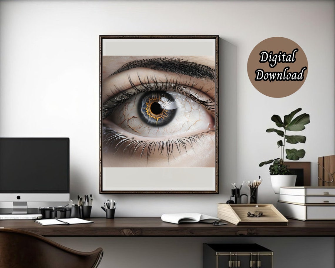 Golden Eye Art Print, Human Eye Wall Art, Printable Looking Eye, Mid ...