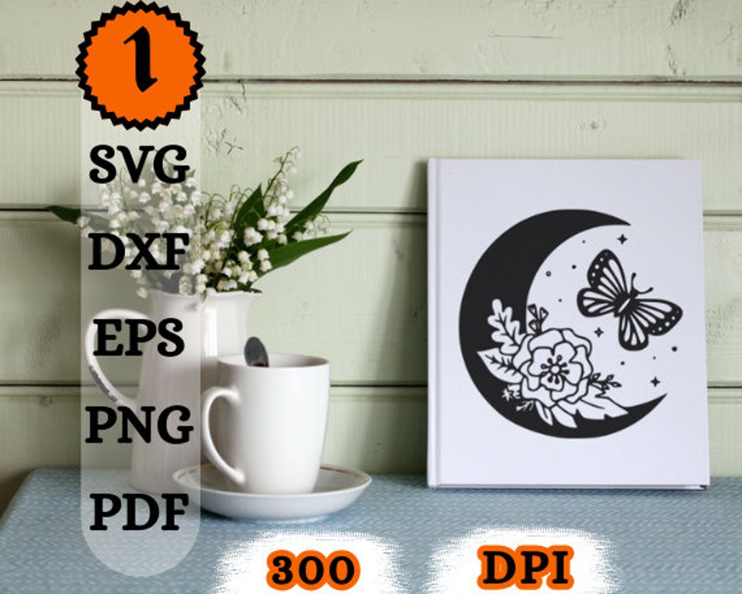 Floral Moon SVG , Butterfly Dxf, Stars Png, Adhd, Flowers Outline, Gift ...