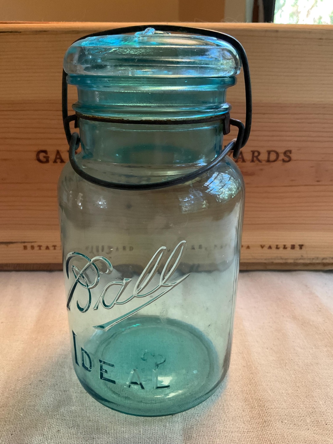 Ball Ideal Blue Glass Canning Mason Jar With Lid Wire Etsy
