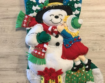 Handmade Bucilla Snowman Soccer Fan Felt Christmas Stocking - Etsy