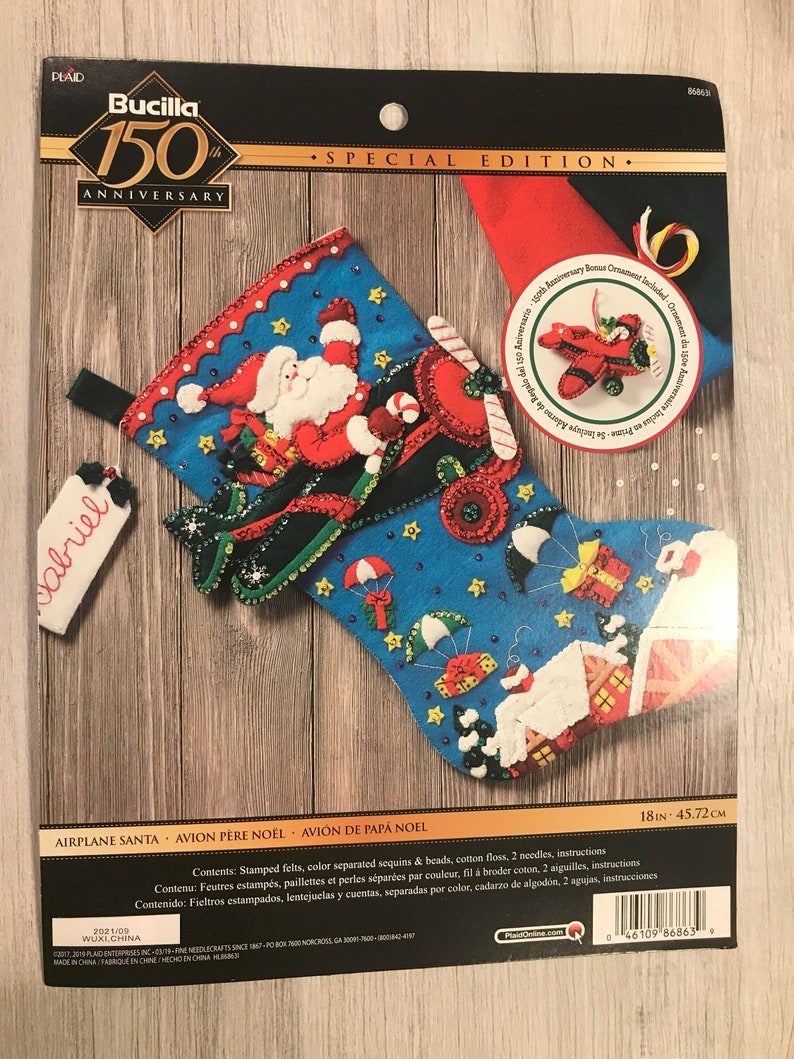 Made to Order Bucilla Airplane Santa Felt Christmas Stocking Includes ...