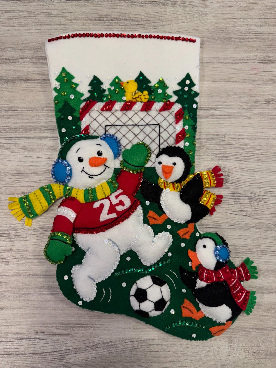 Handmade Bucilla Snowman Soccer Fan Felt Christmas Stocking - Etsy