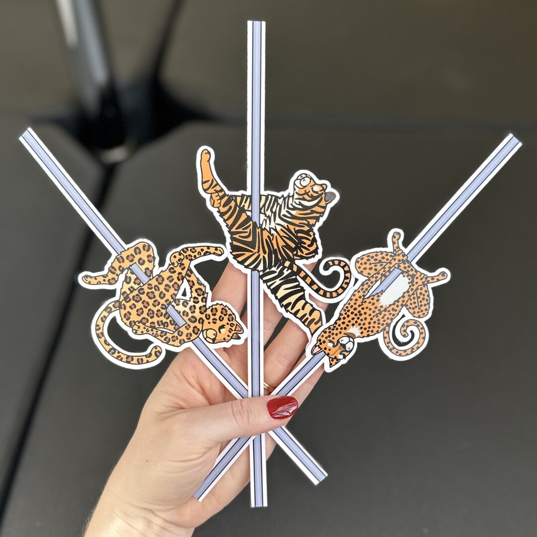 Stickers Big Cats Pole Dancing Tiger Cheetah Leopard 9 Inch Stickers ...