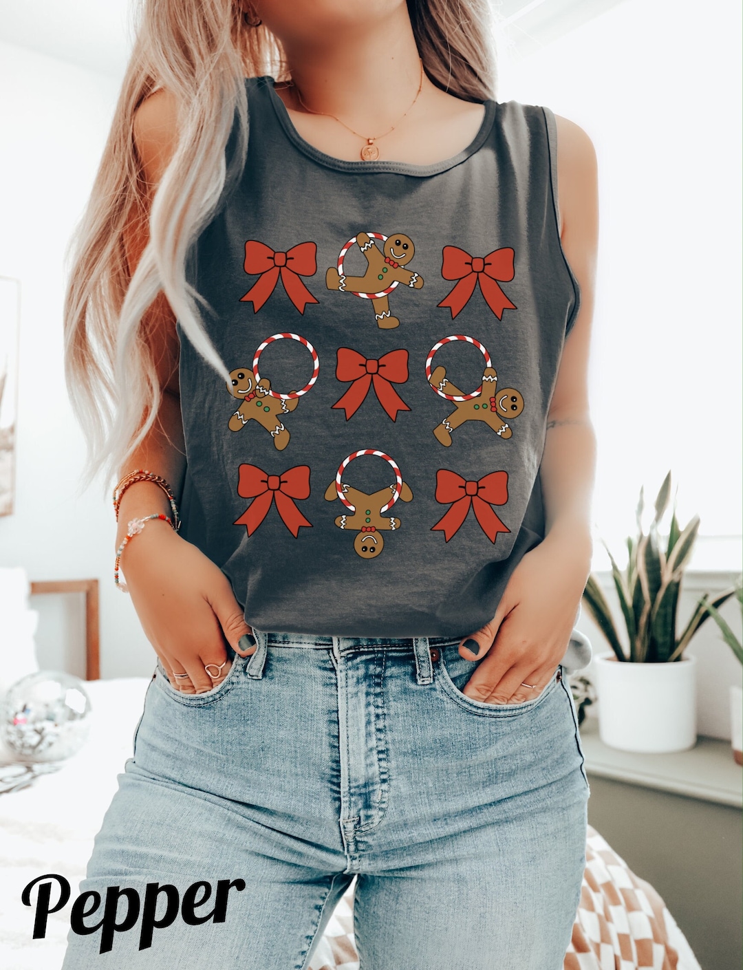 Comfort Colors® Gingerbread Man Christmas Tank Top Candy Cane Aerial ...