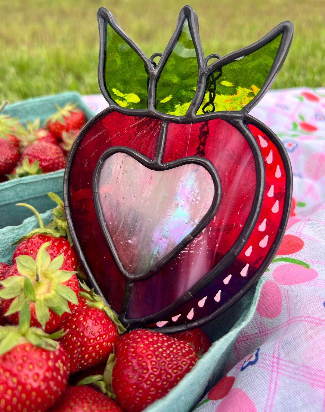 Heart Strawberry Stained Glass Suncatcher - Etsy