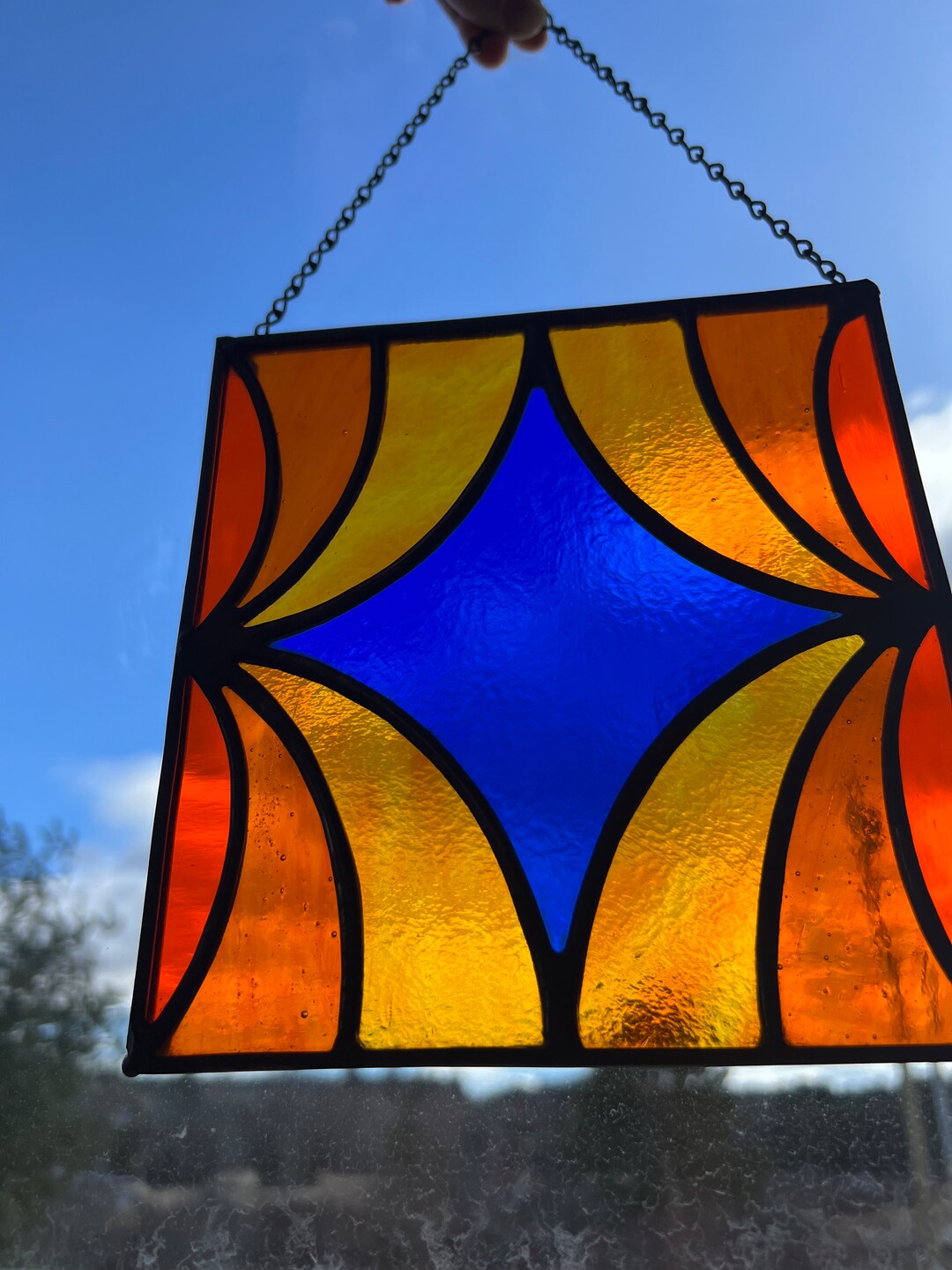 Iridescent Stained Glass Suncatcher Geometric MCM - Etsy