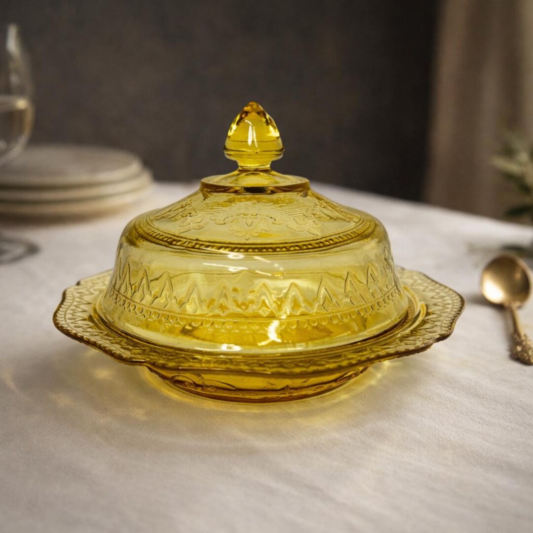 Vintage Yellow Depression Glass Butter Dish |federal Glass Co ...