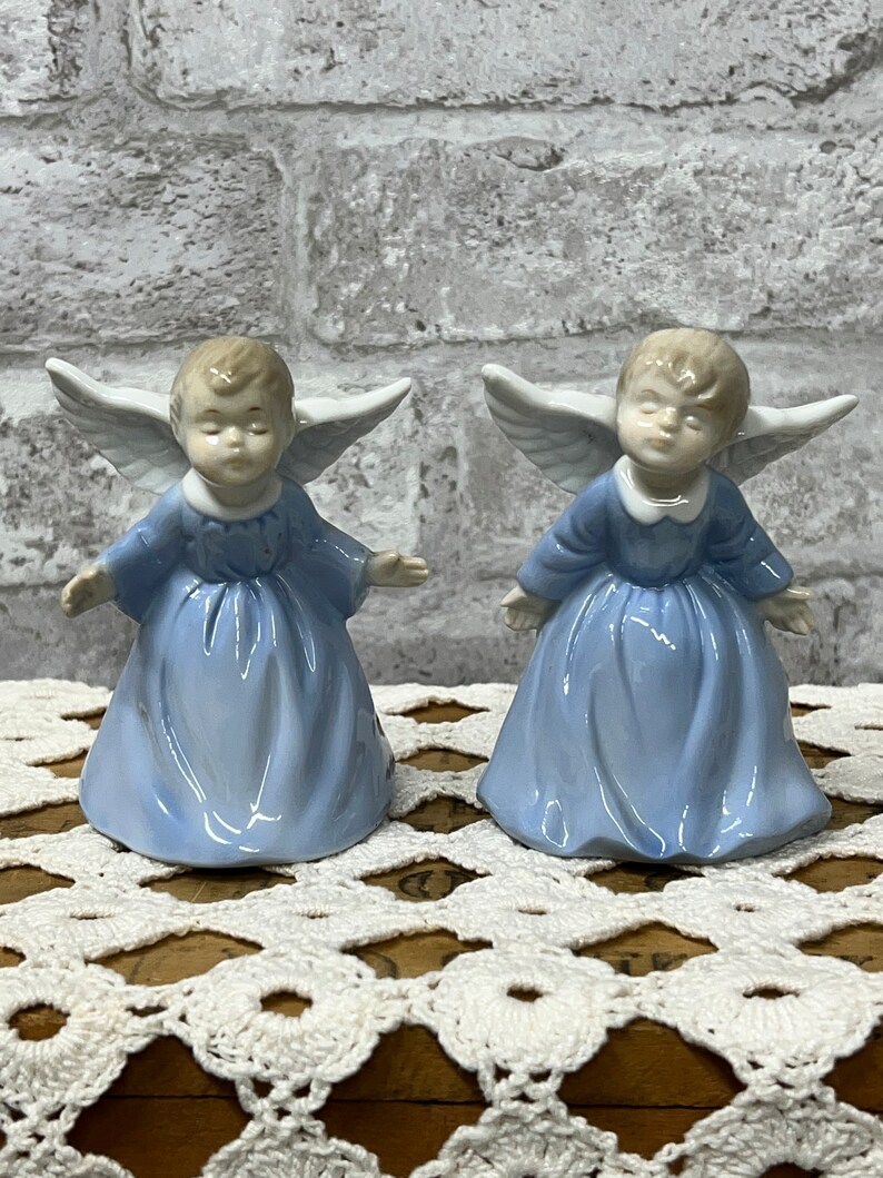 Kissing Boy & Girl Angels Bell Figurines. Porcelain, Blue and White - Etsy