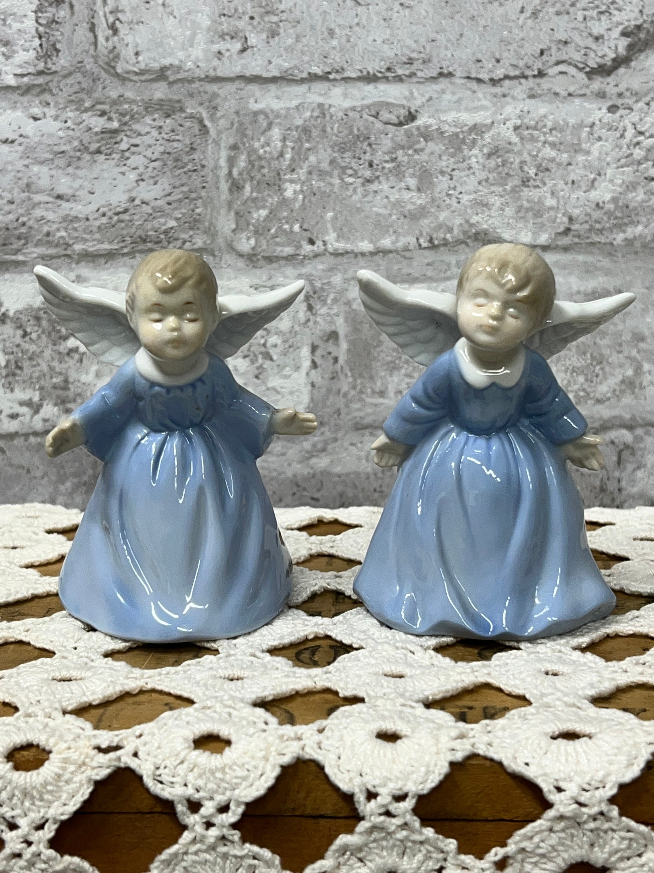 Kissing Boy & Girl Angels Bell Figurines. Porcelain, Blue and White - Etsy