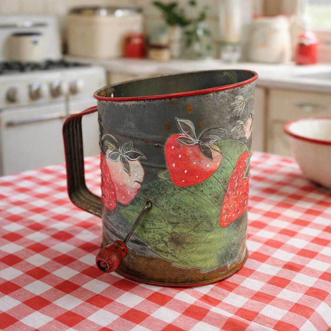 Vintage Bromwell's Flour Sifter With Strawberry IOD Transfer Applied - Etsy