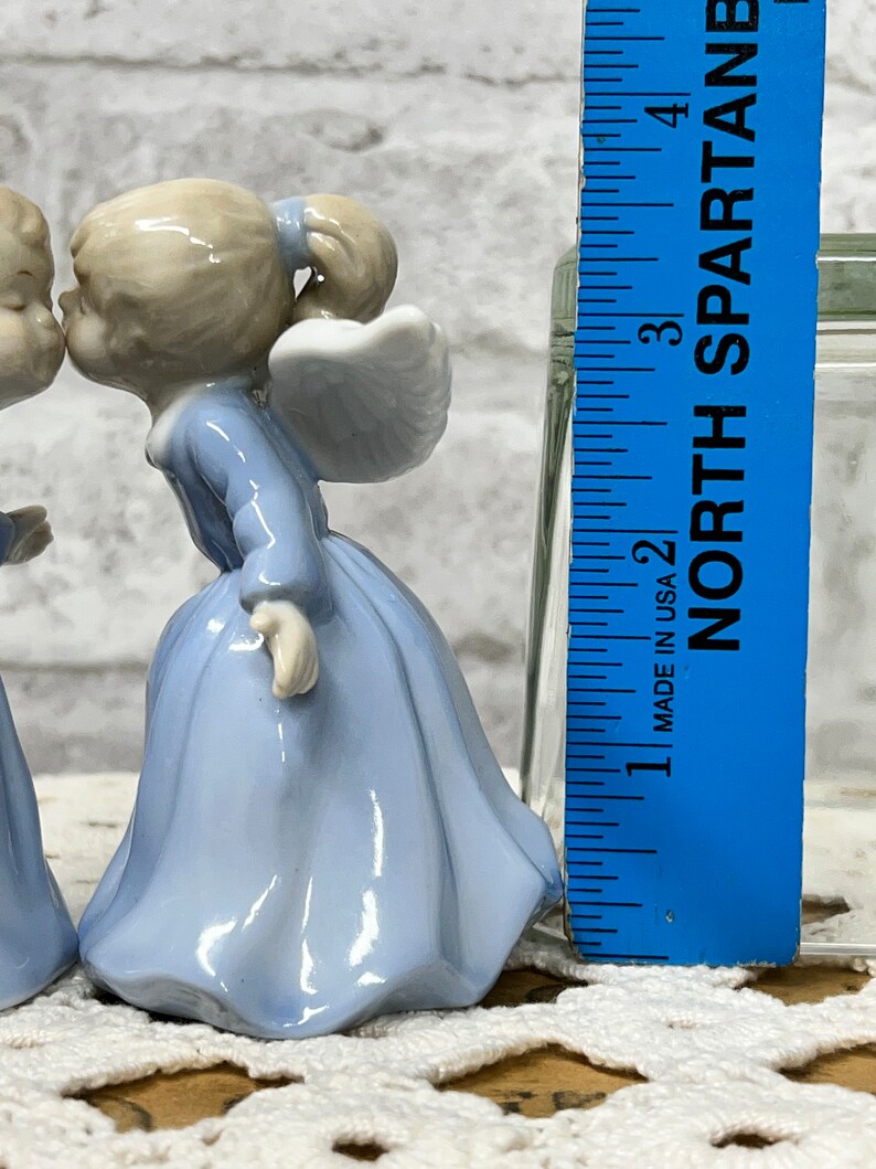 Kissing Boy & Girl Angels Bell Figurines. Porcelain, Blue and White - Etsy