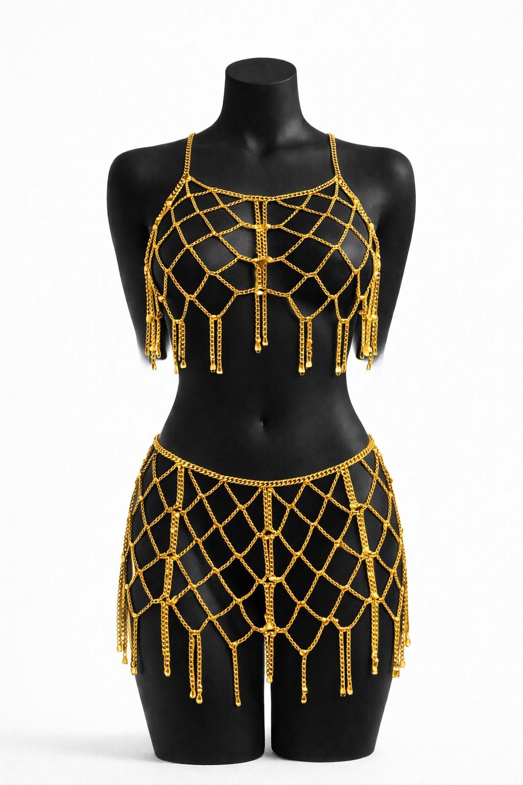 Gold Chain Body Jewelry Set, Festival Chain Top and Skirt, Burning Man ...